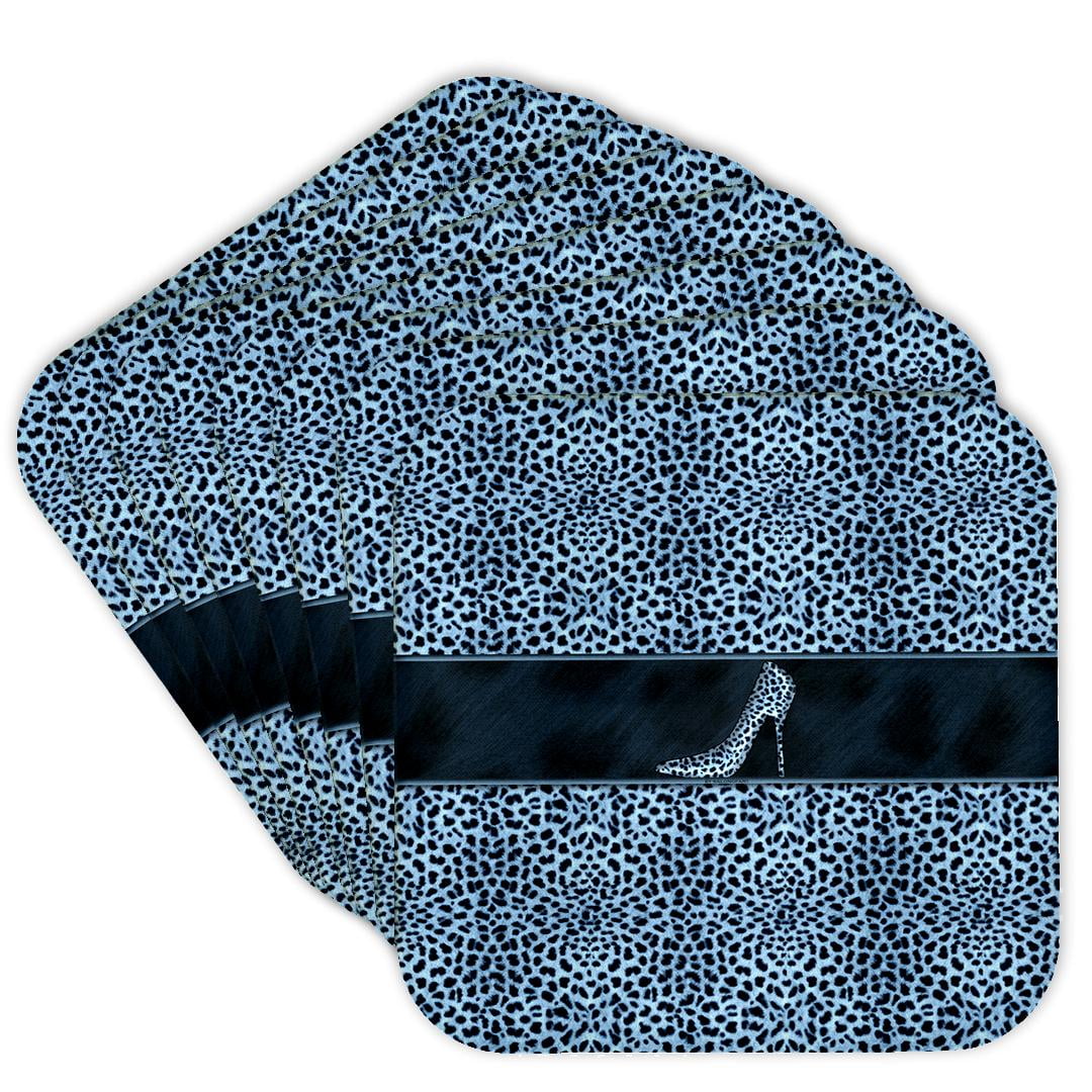 3drose, Blue Cheetah Print and Stiletto Heel, Set of 8 Coasters - Soft ...