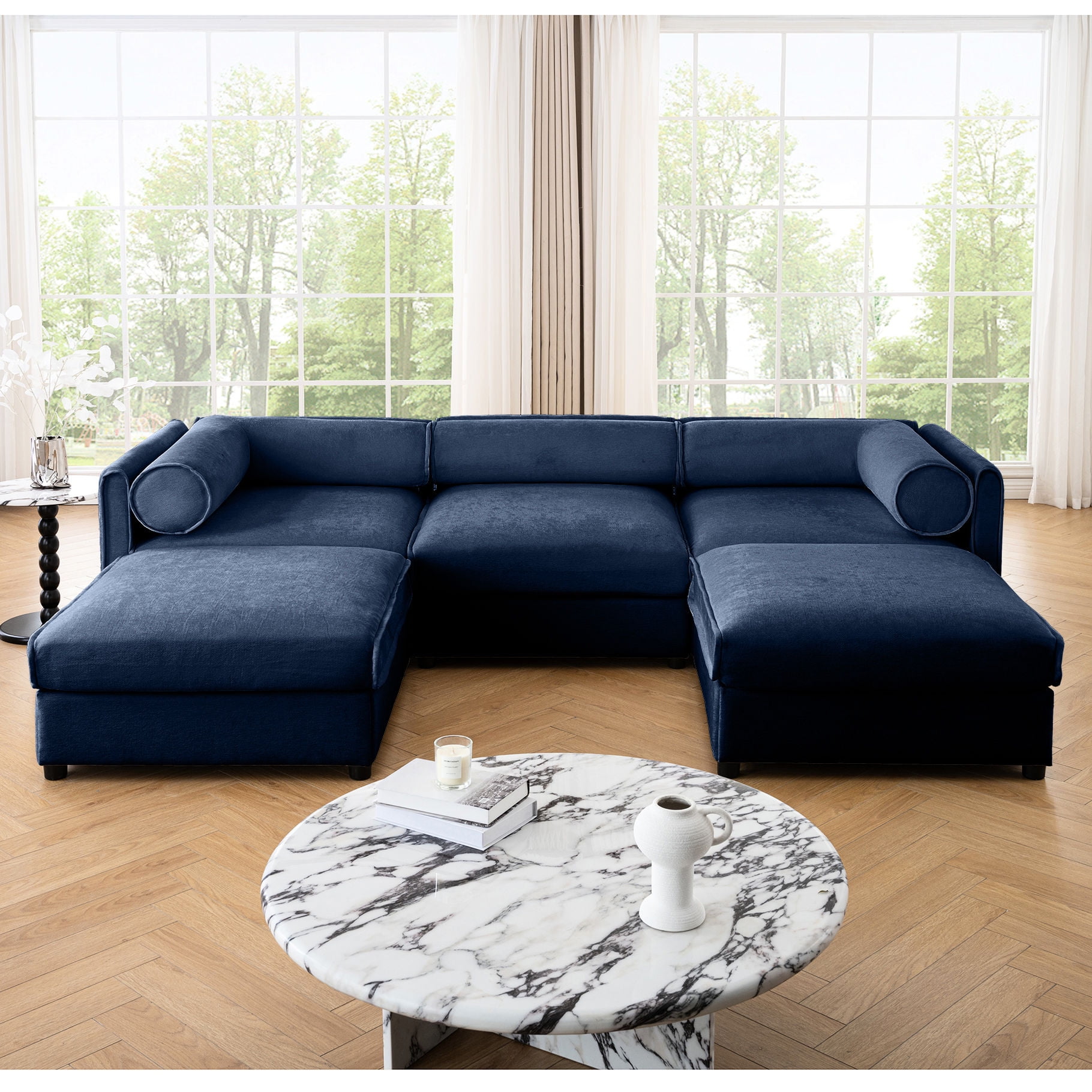 Blue Chenille 3 - Seater Sofa with Storage / Comfortable, Modular ...