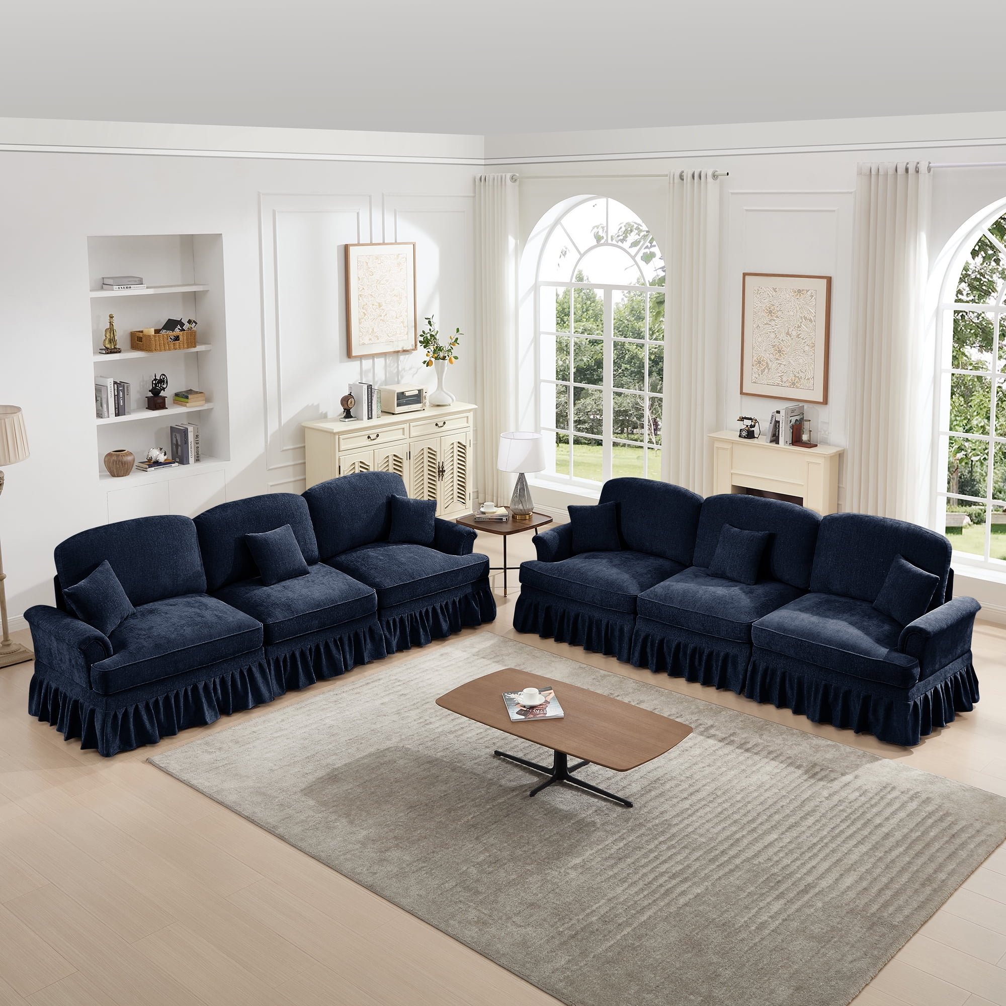 Blue Chenille Cloud Sofa Couch: 2-Style Sleeper Sectional with ...