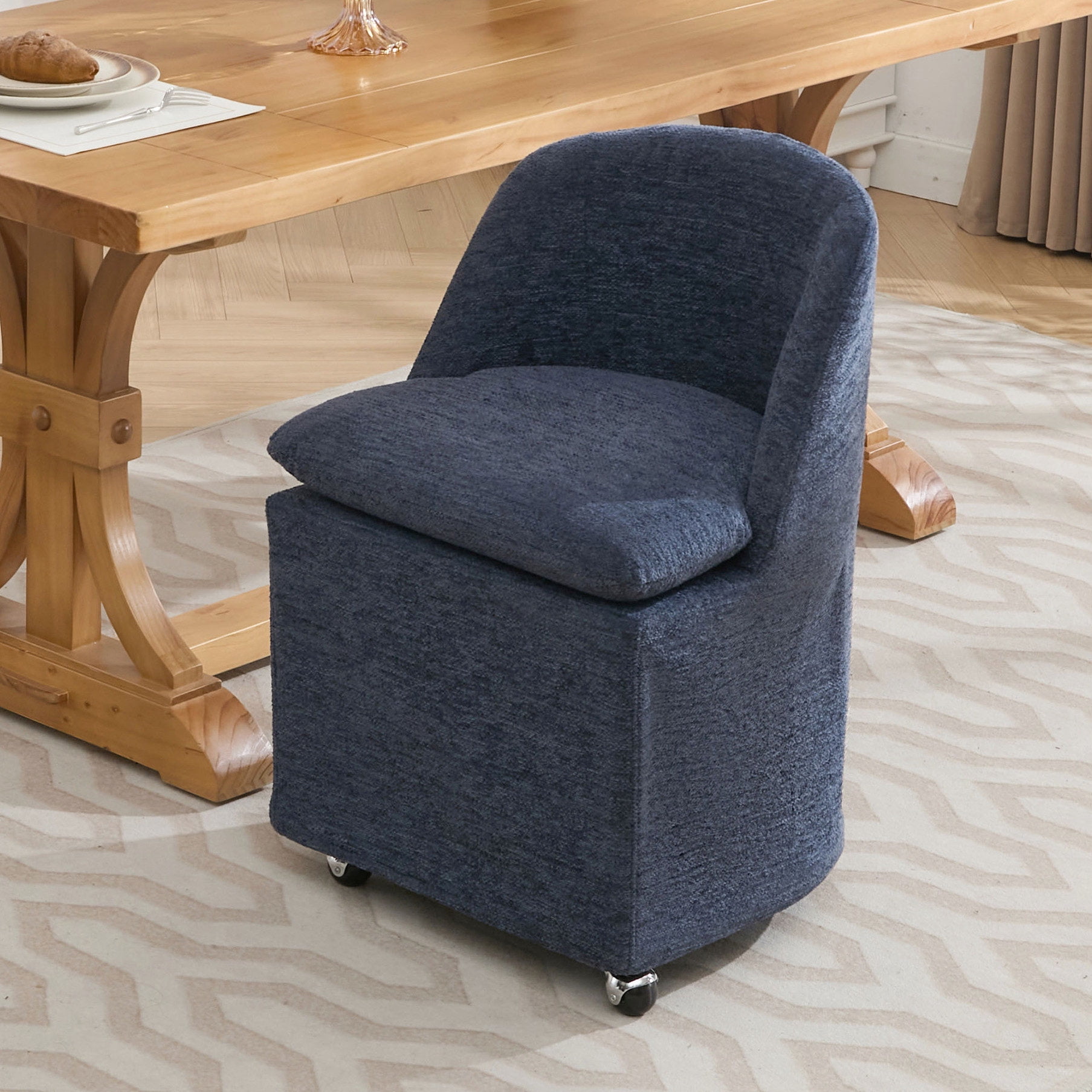 Blue Chenille Dining Chair Set | 360° Mobility for Dining Spaces | Foam ...