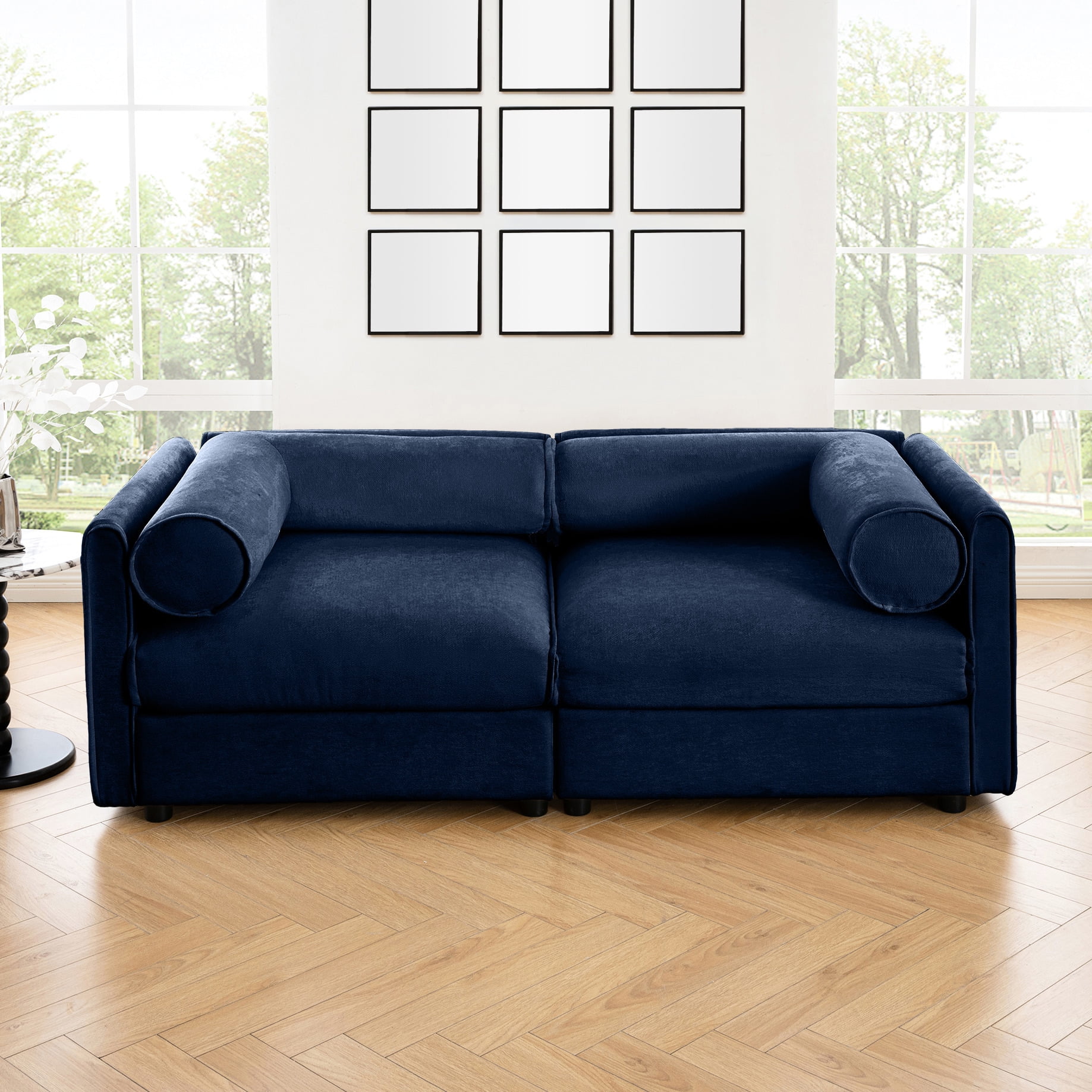 Blue Chenille Loveseat with Modular Freedom and Easy Assembly for ...