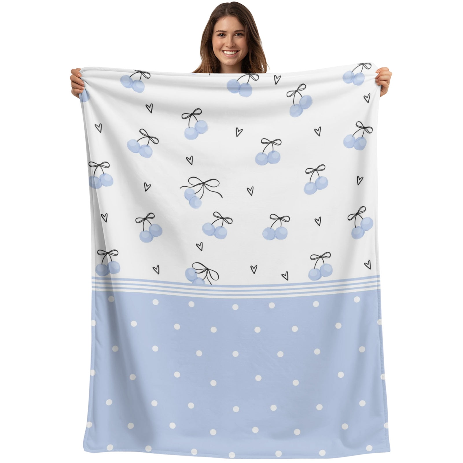 Blue Cherry Blanket Soft Cozy Warm Throw Blanket for Couch, Plush Fuzzy ...