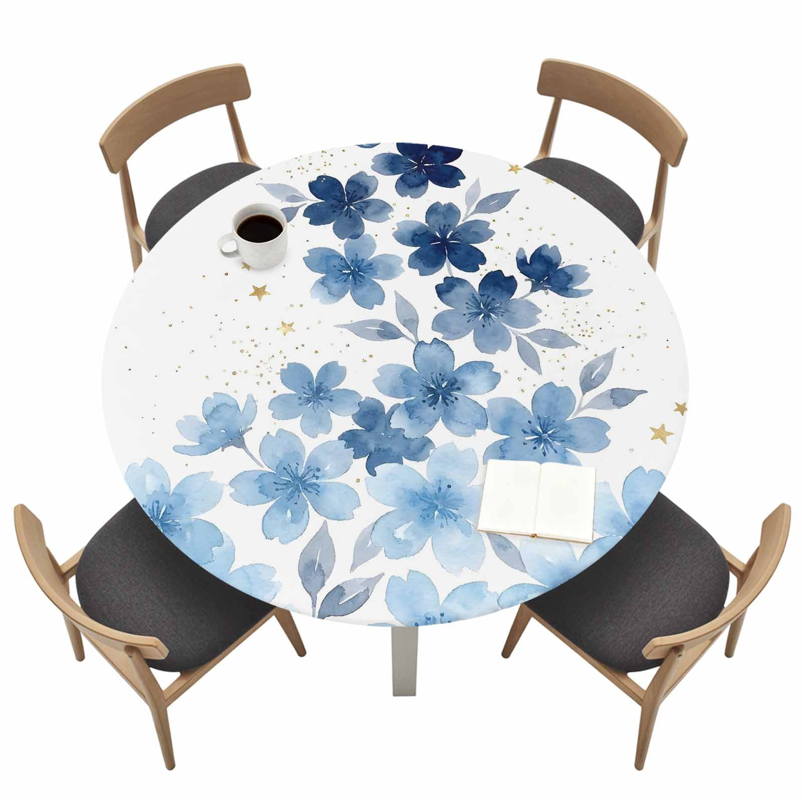 Blue Cherry Blossom Round Fitted Table Cover Watercolor Floral ...