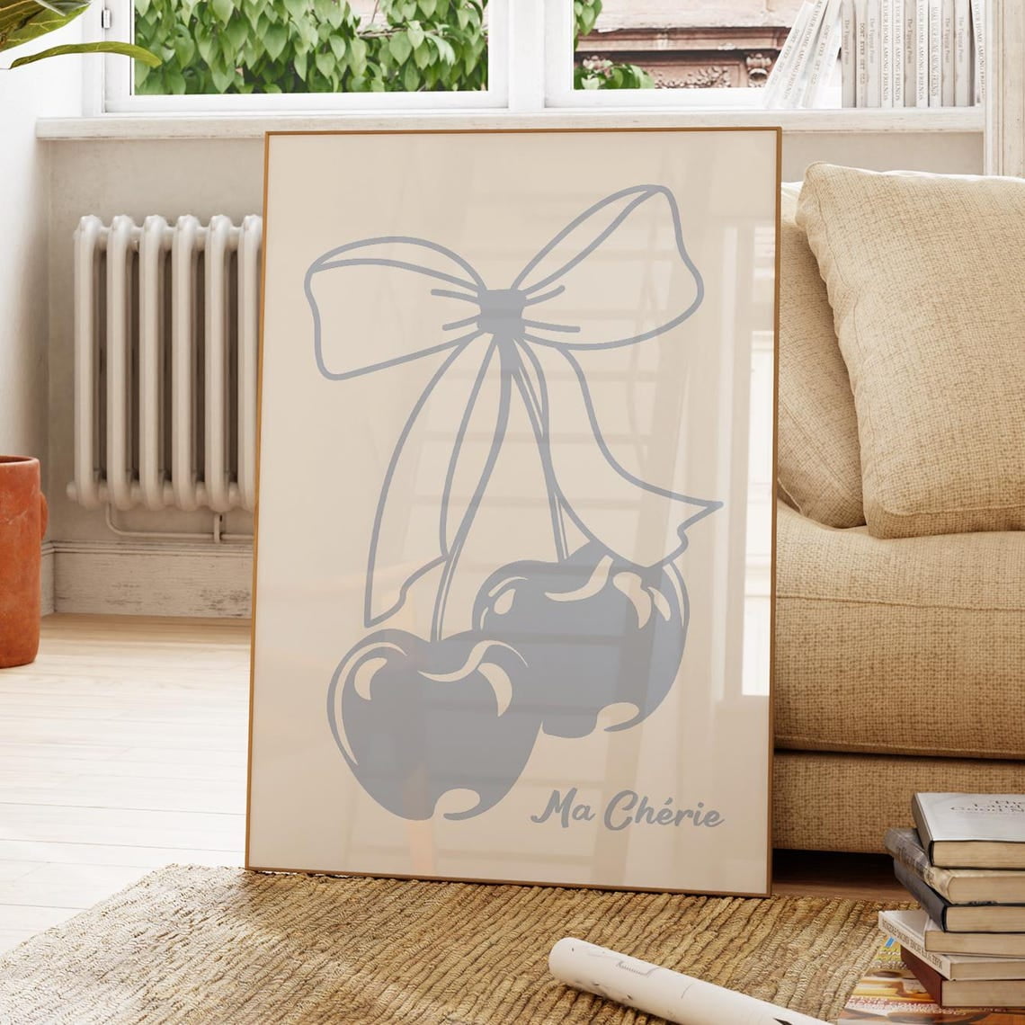 Blue Cherry Bow Print, Ma Cherie Cherry Poster, Preppy Room Wall Art ...