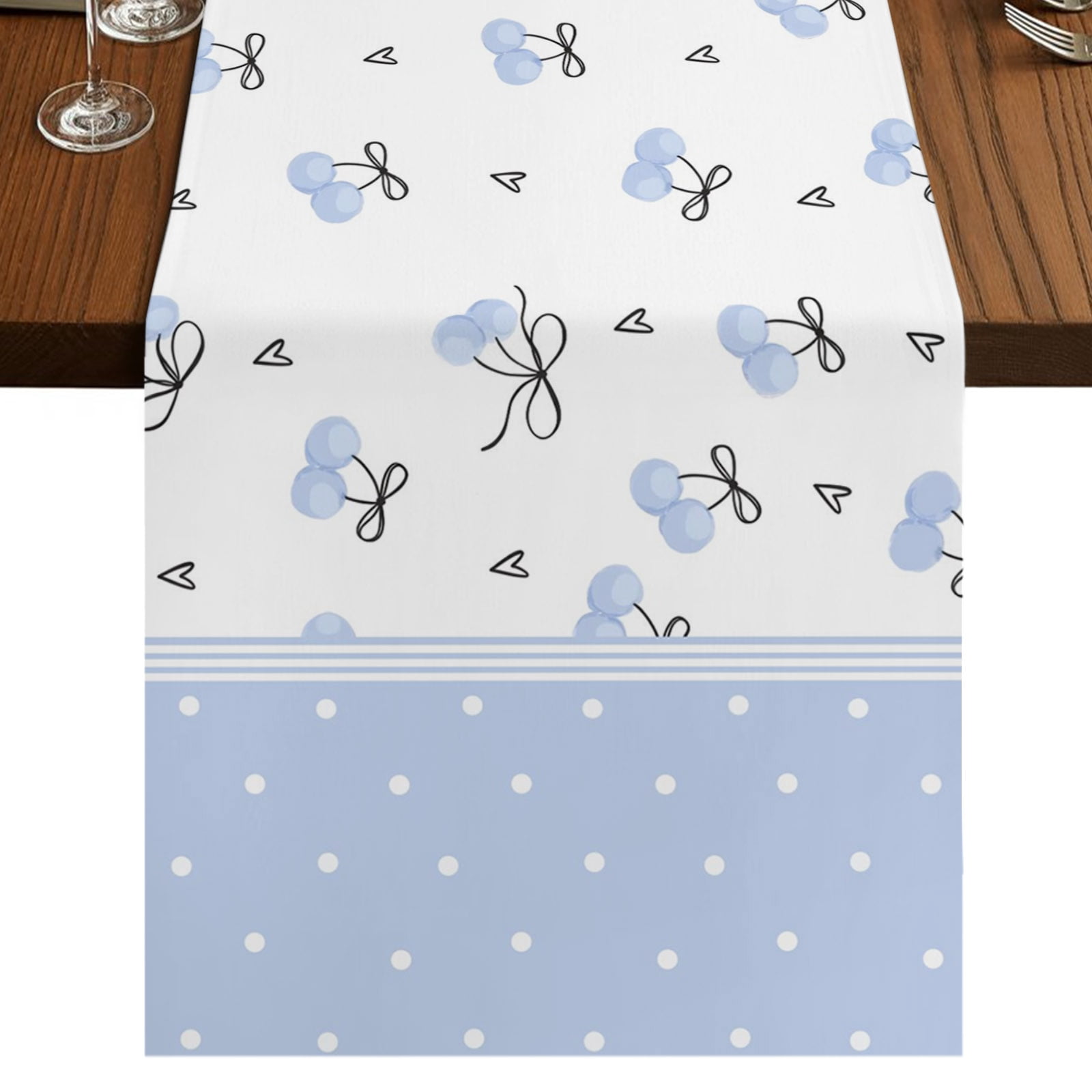 Blue Cherry Burlap Cotton Table Runner 18x72 Inches Long, Elegant ...