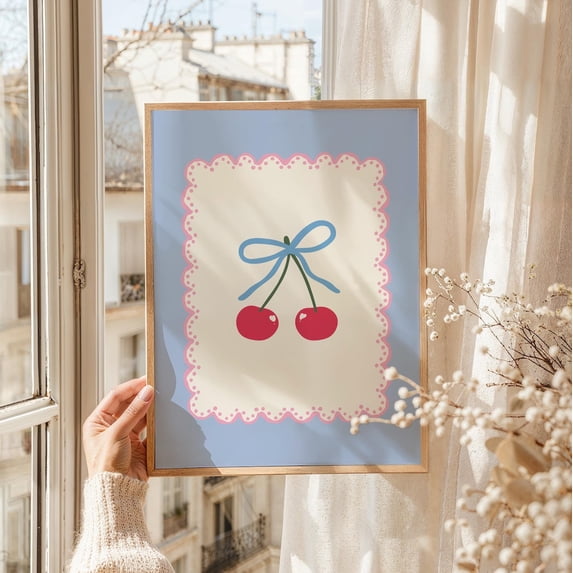 Blue Cherry Poster Fruit Wall Art Kitchen Trendy Coquette Cute Dorm ...