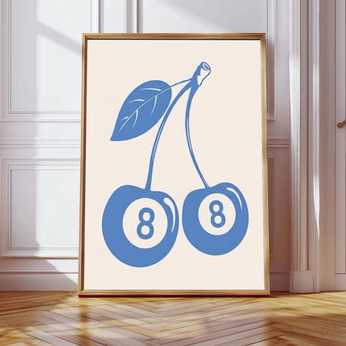 Blue Cherry Poster Minimal Retro Wall Art, Lucky 88 Pop Art Print ...