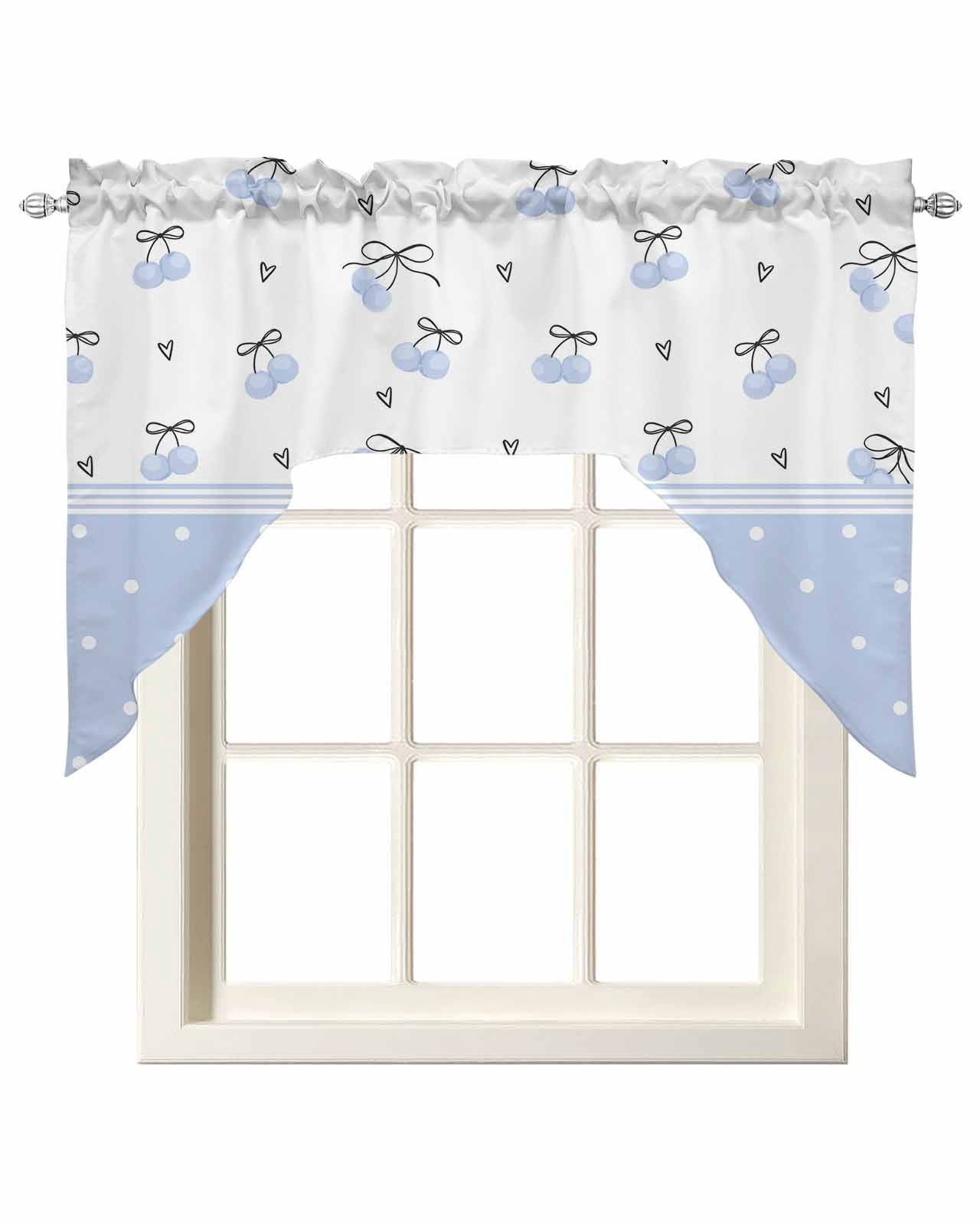 Blue Cherry Swag Curtains for Kitchen Elegant Pastoral Farmhouse Art ...