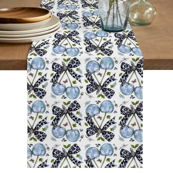 Blue Cherry Table Runner 108 Inches Long,Abstract Black Leopard Print ...