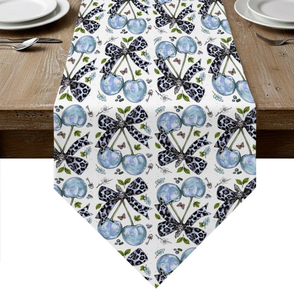 Blue Cherry Table Runner Linen Burlap Table Runner 72 Inches Long ...