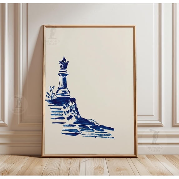Blue Chess Queen Minimalist Folk Art Paper Strategy Board Game Icon ...
