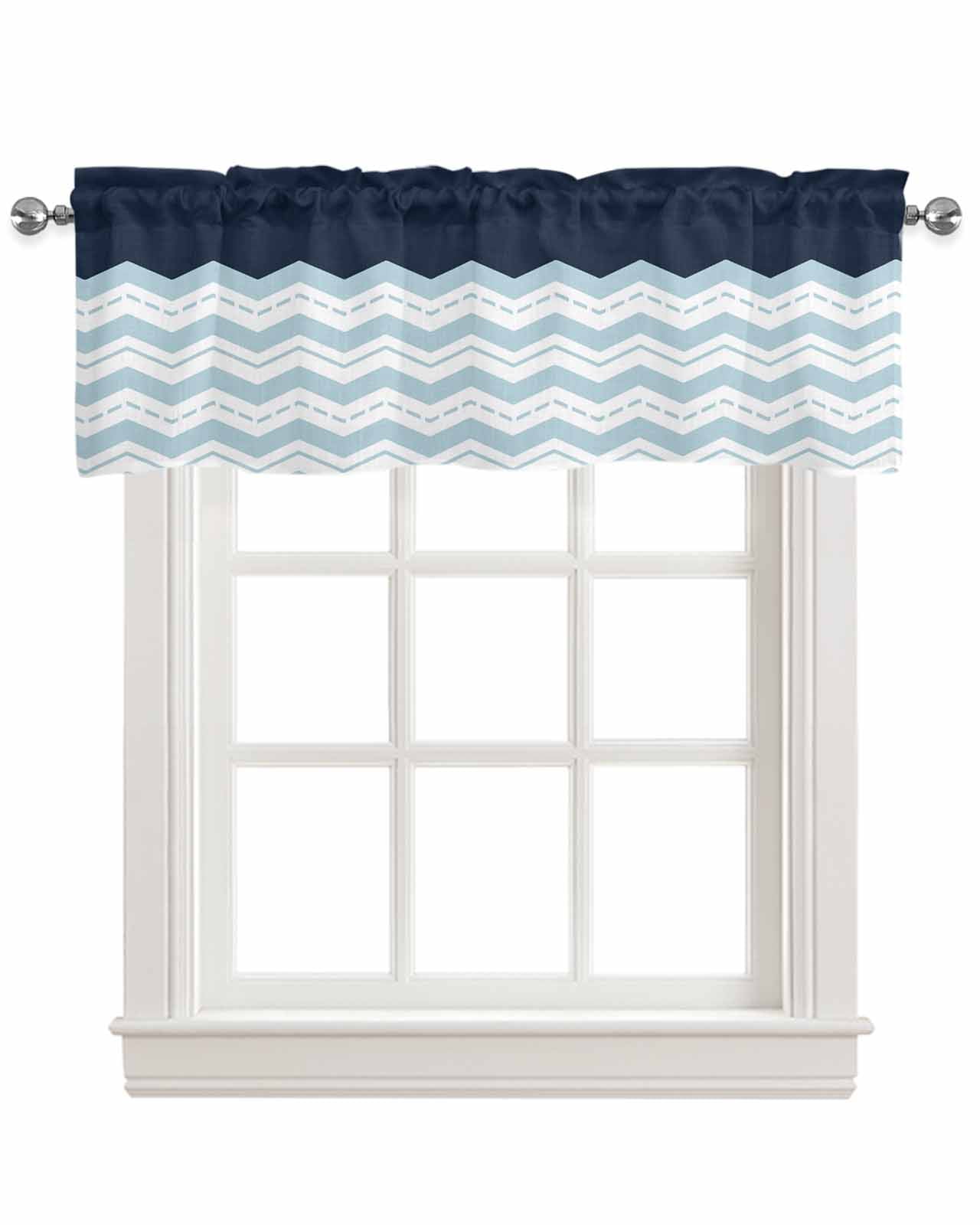 Blue Chevron Kitchen Valances for Windows Farmhouse Linen Window ...