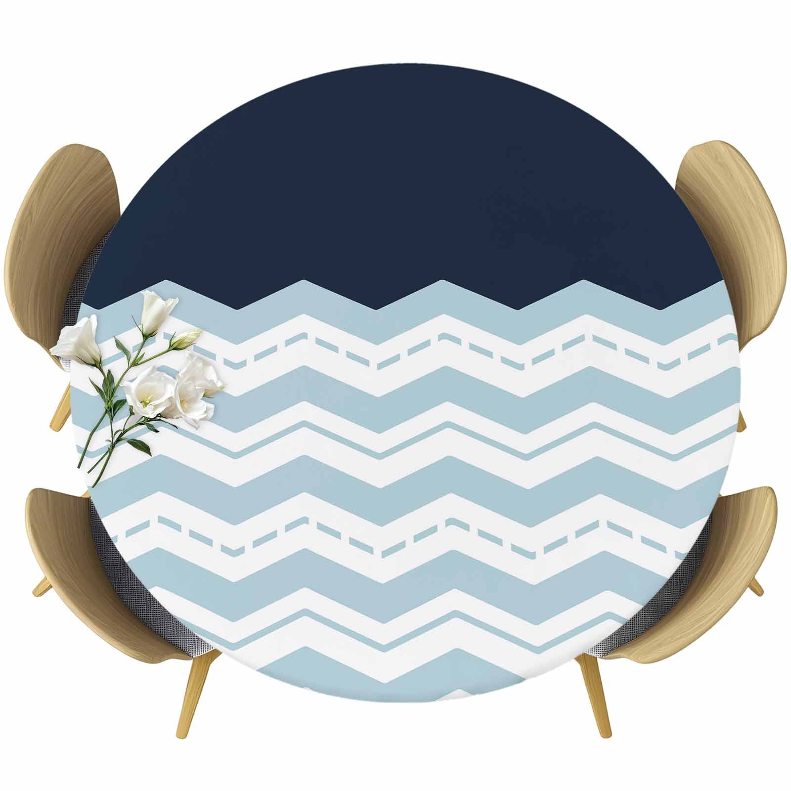 Blue Chevron Round Tablecloth 55-60 Inch Round Fitted Table Cloth with ...
