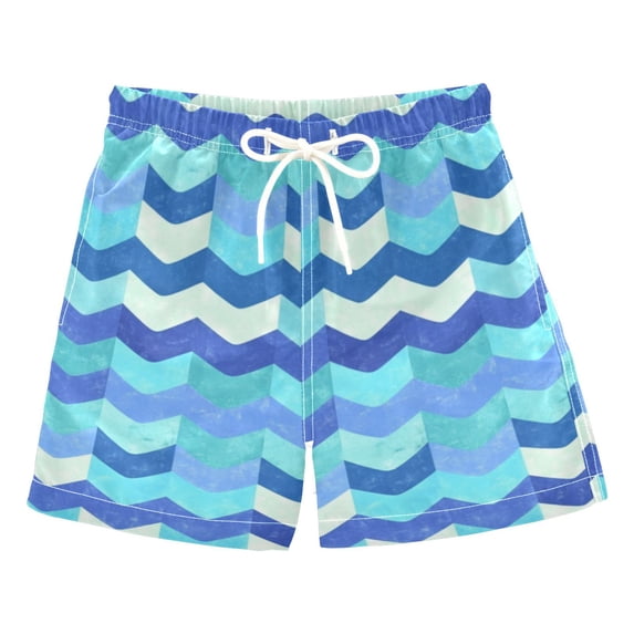 Blue Chevrons Pattern Swim Trunks Quick Dry Beach Pool Board Shorts ...