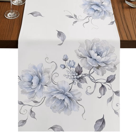 Blue Chic Floral Burlap Cotton Table Runner 18x72 Inches Long, Spring ...