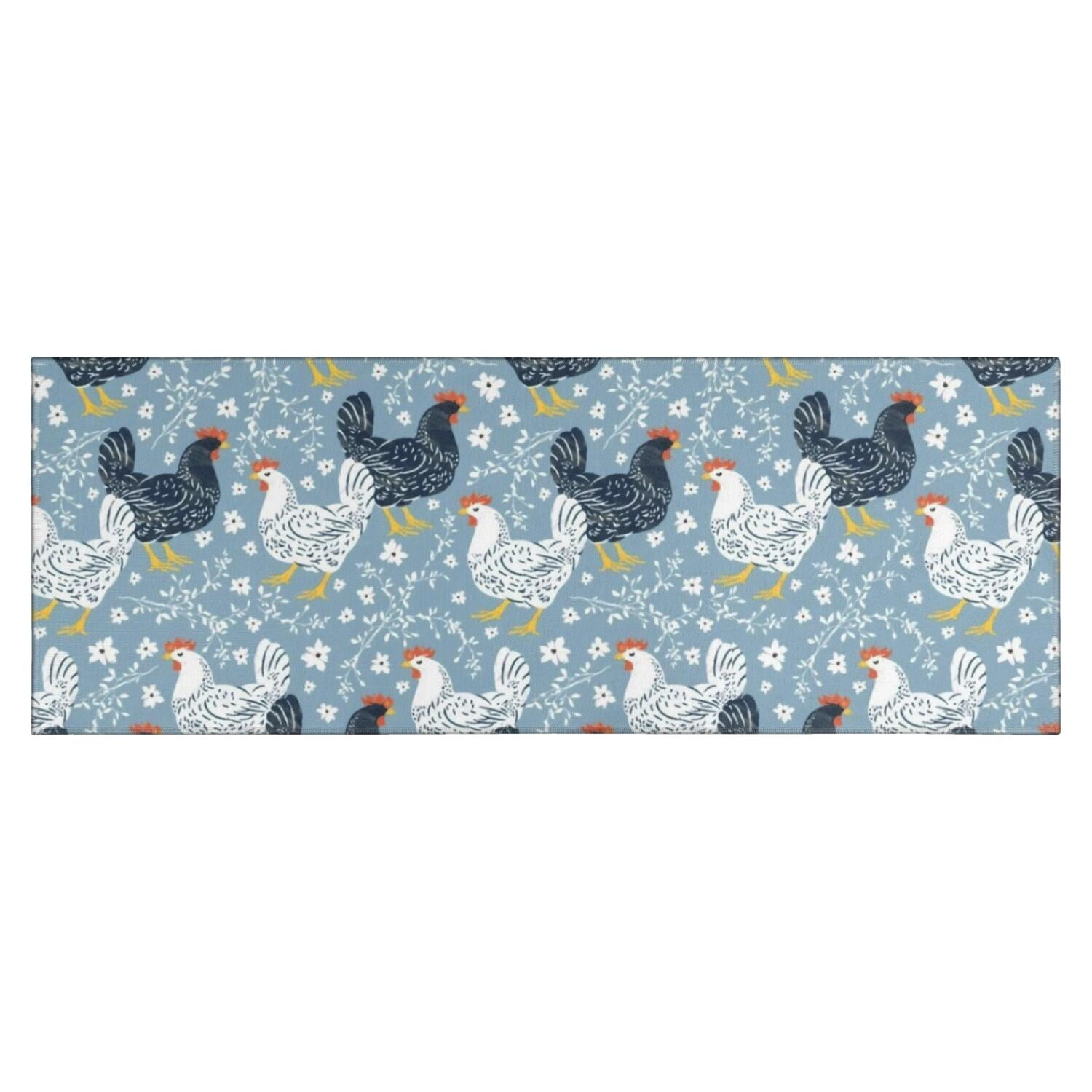 Blue Chicken Floral Pattern Kitchen Rug Mat,Kitchen Runner Rugs Non ...