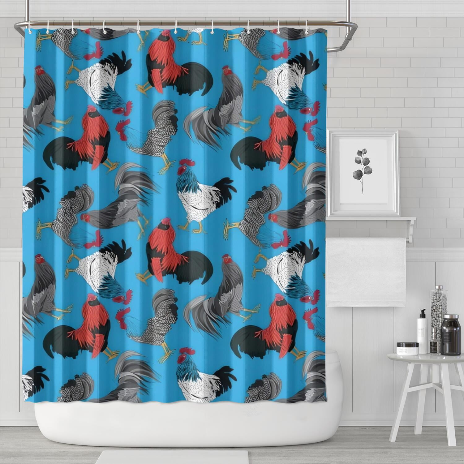 Blue Chicken Pattern Shower Curtain 84"x72" ,Bathroom Decorative Shower ...