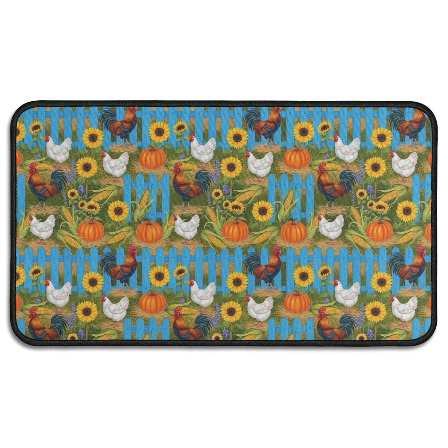 Blue Chicken Pumpkin Sunflower Pattern Door Rugs,Washable Non Slip Door ...