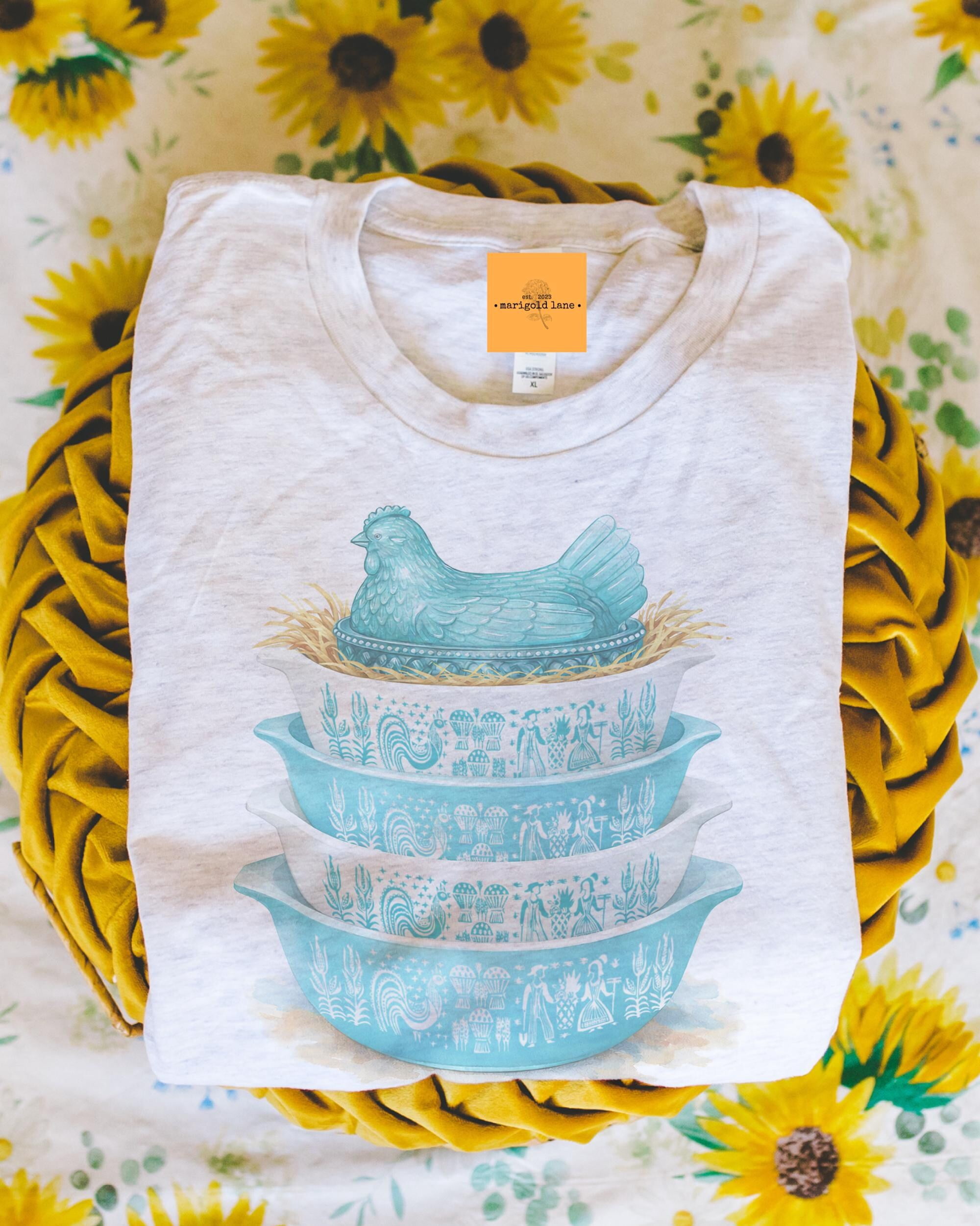 Blue Chicken Pyrex Tee Farmhouse Shirt Retro Mixing Bowl Graphic ...