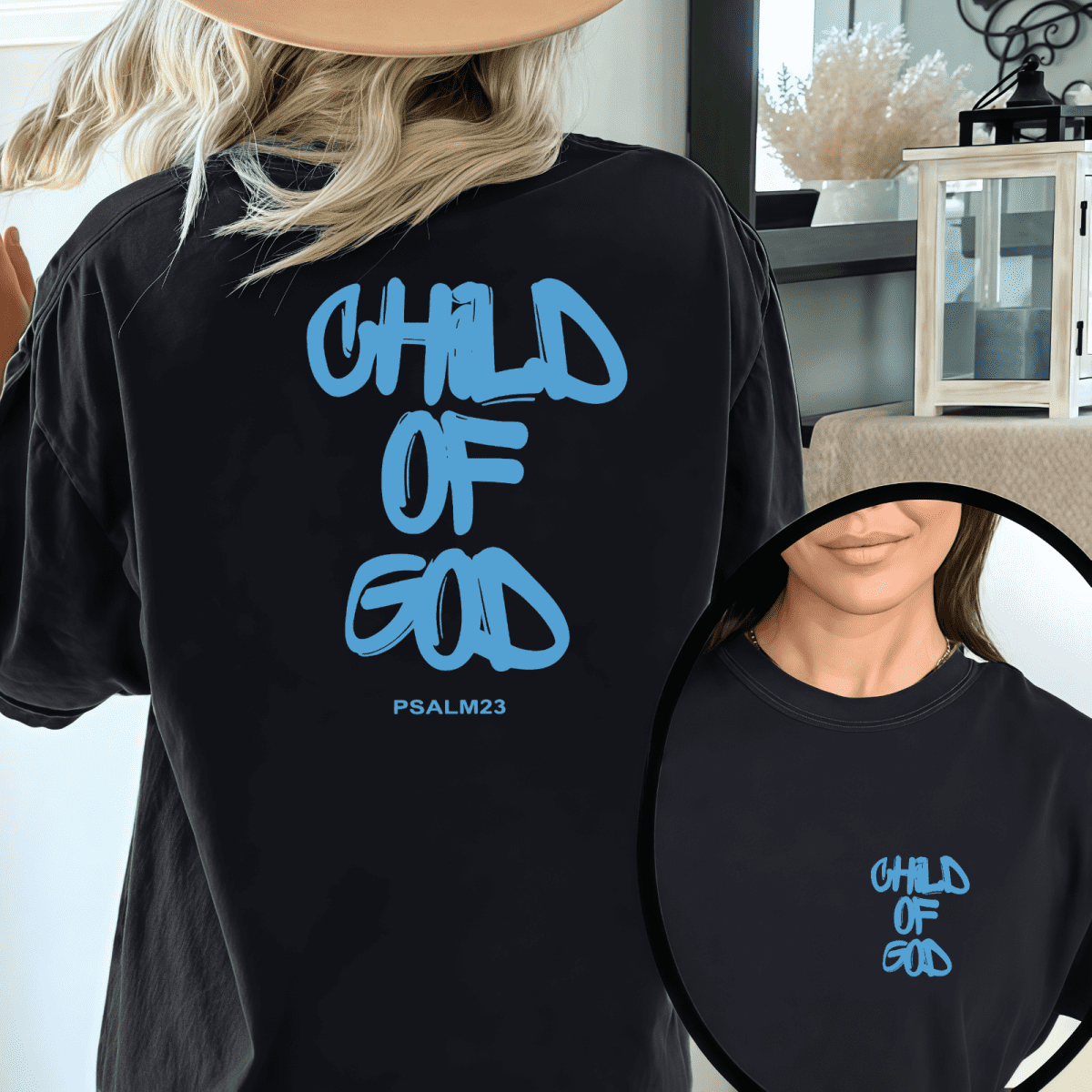 Blue Child Of God Graphic Tee Psalm 23 Biblical Design Short Sleeve ...