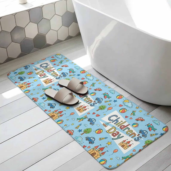 Blue Children's Day Bathroom Runner Rugs Non Slip Washable Absorbent ...