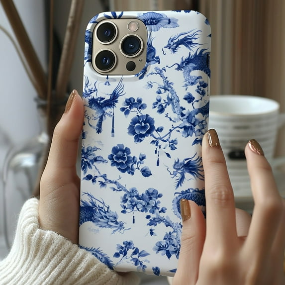Blue Chinoiserie Dragon Phone Case with a Girly Watercolor French Toile ...