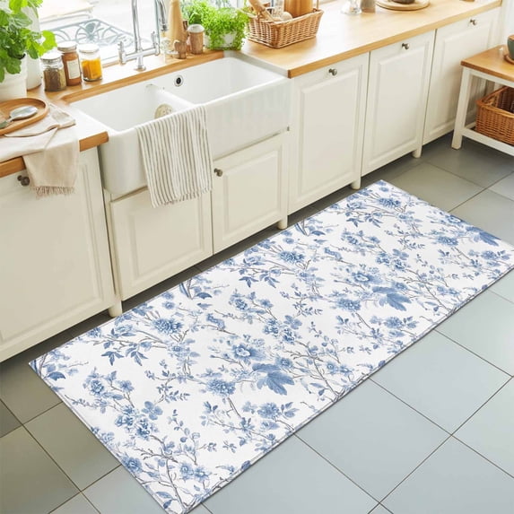 Blue Chinoiserie Floral Rectangle Area Rug 2x6ft,Living Room Rug Non ...