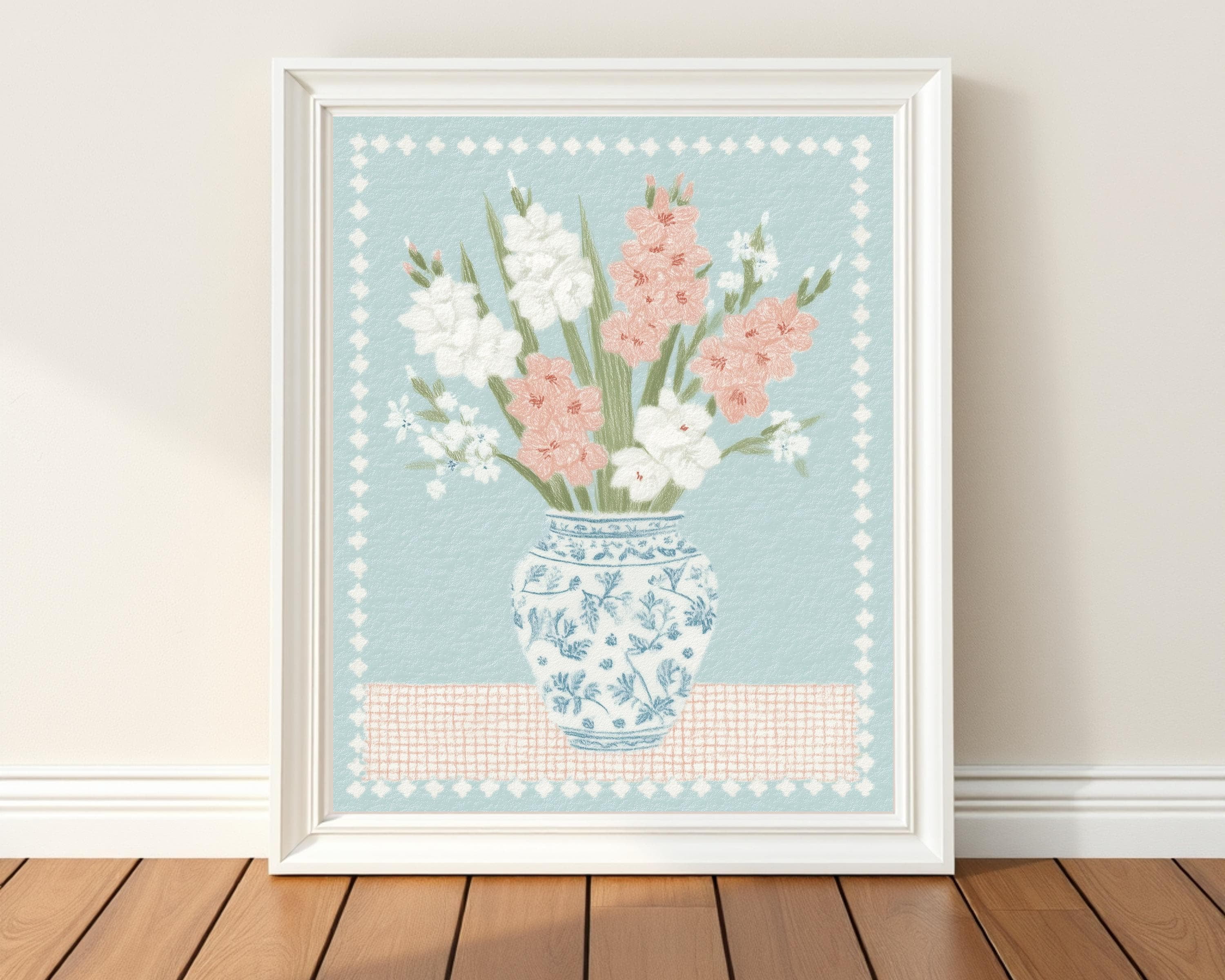 Blue Chinoiserie Gladiolus Poster Grandmillennial Floral Wall Art ...