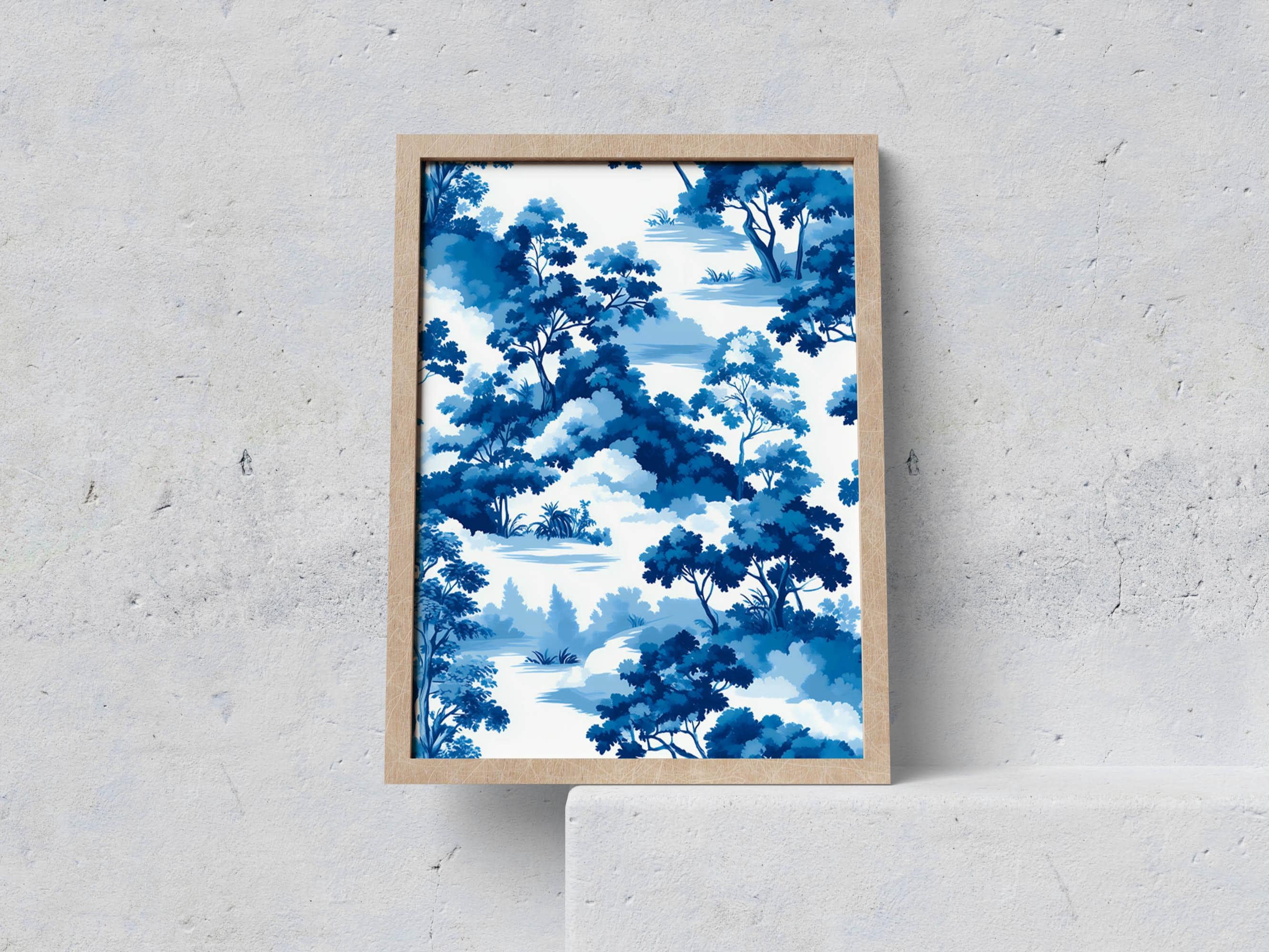 Blue Chinoiserie Landscape Poster Botanical Nature Scene , Poster Print ...