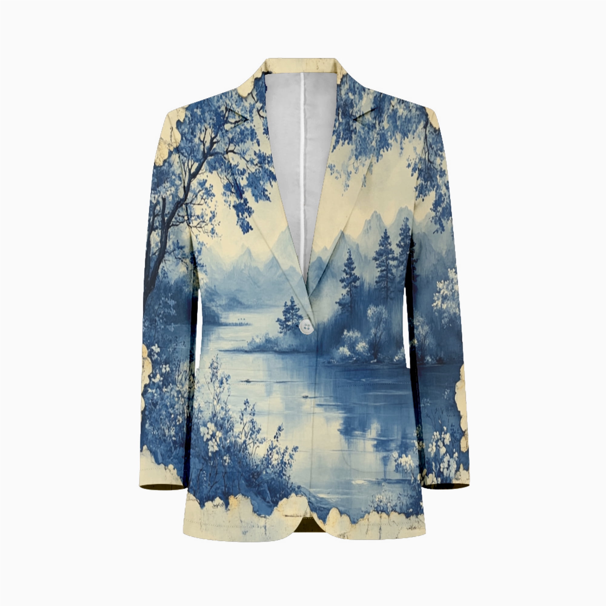 Blue Chinoiserie Toile (2) Men Blazers Slim Clothing Summer Jacket Man ...