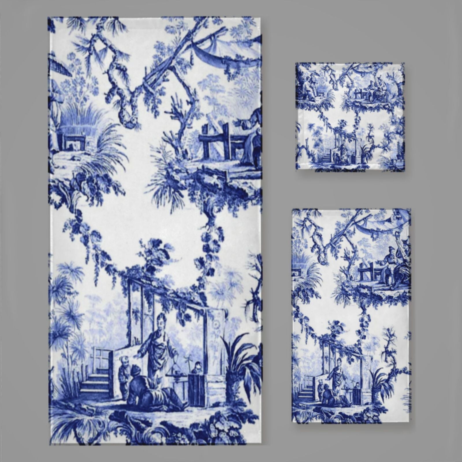 Blue Chinoiserie Toile Bath Towel Sets For Bathroom Hand Towels ...