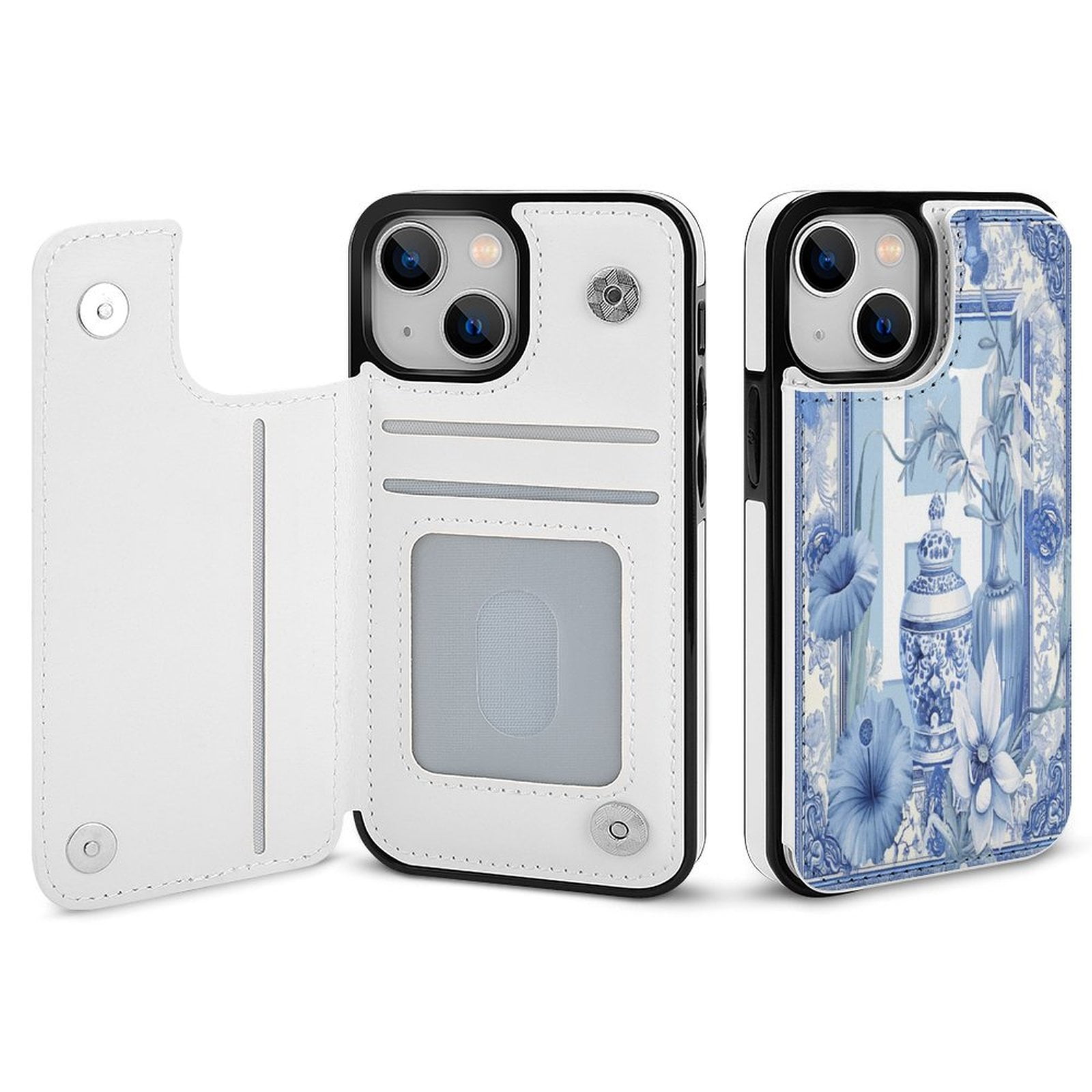 Blue Chinoiserie Toile Blue Chinoiserie Toile Leather Wallet Case for iPhone 16 15 14 13 12 11 ...