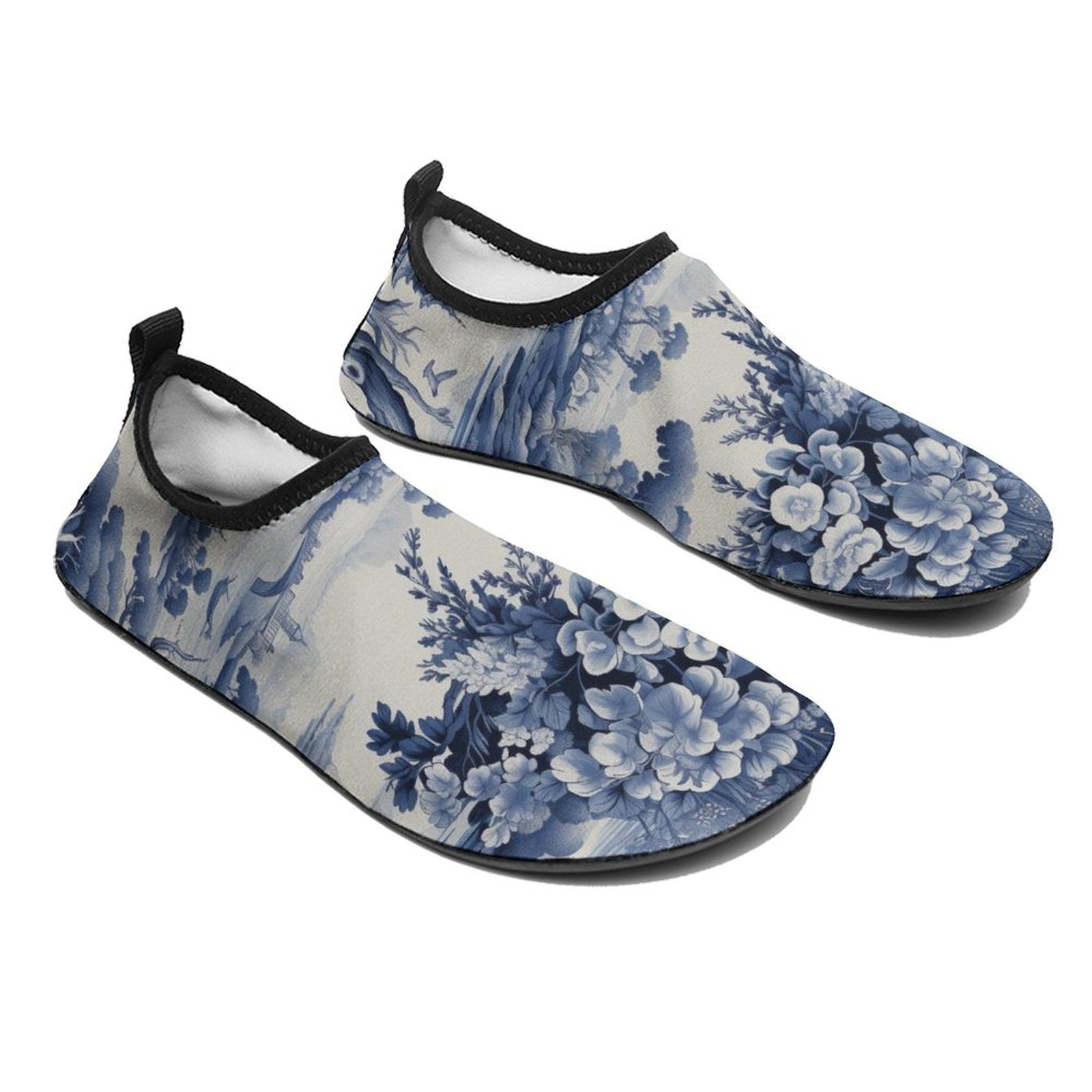 Blue Chinoiserie Toile Bridge Water Shoes Beach Slip-on Shoes for Men ...