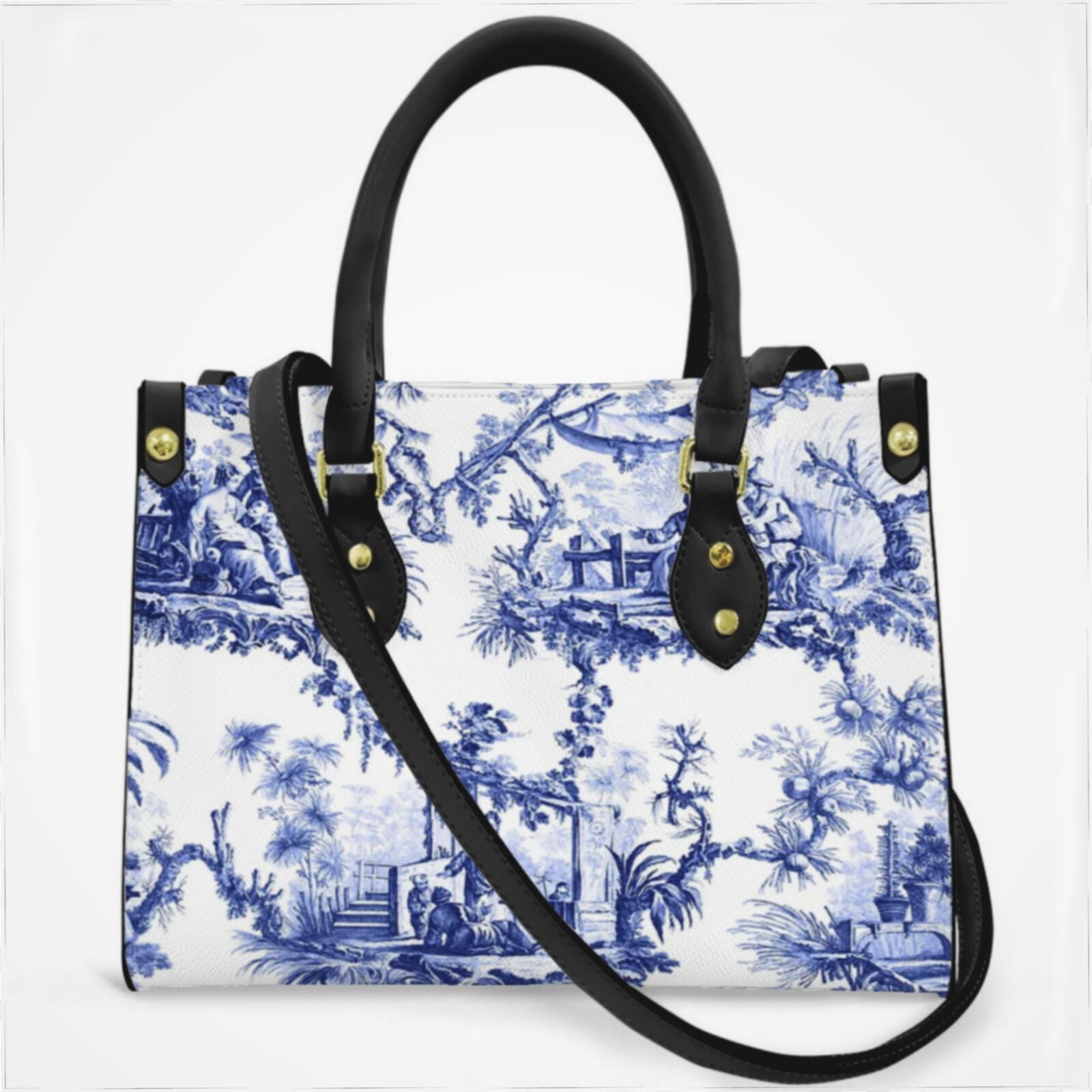 Blue Chinoiserie Toile Cross Body Bags For Women Small Leather Female ...