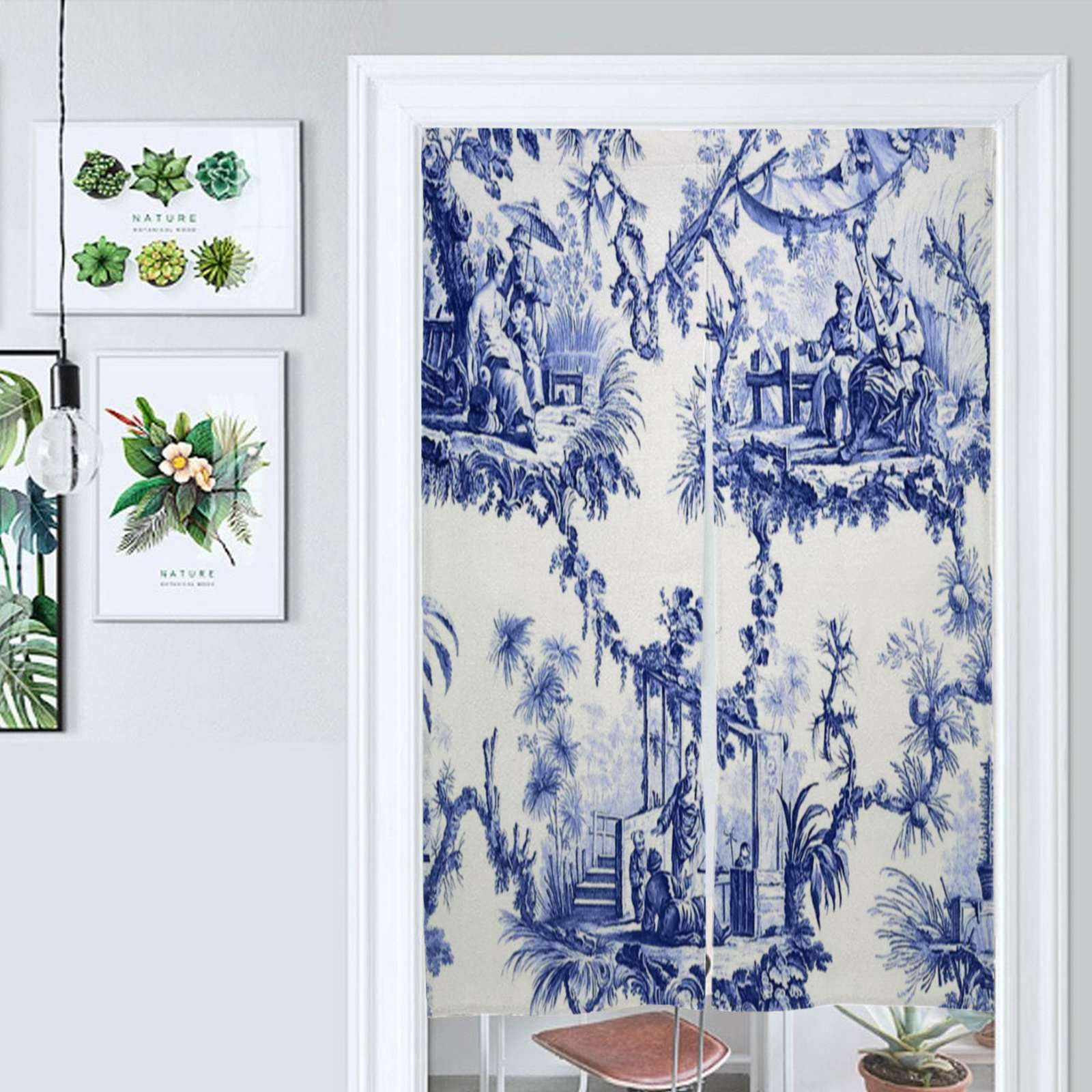 Blue Chinoiserie Toile Door Curtain Nordic Living Room DoorCurtain ...