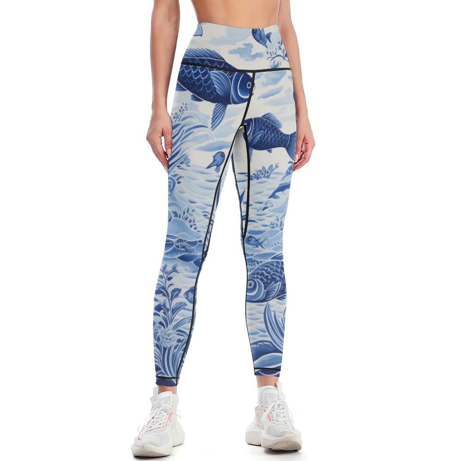 Blue Chinoiserie Toile Fish Leggings Pants Sport Active Wear Legings ...