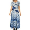 Blue Chinoiserie Toile Fish Maxi Dress for Women Crew Neck Beach Dress ...