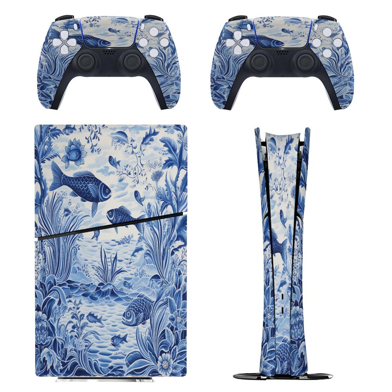 Blue Chinoiserie Toile Fish PS5/PS5 Slim Digital Disc Skin Sticker For ...