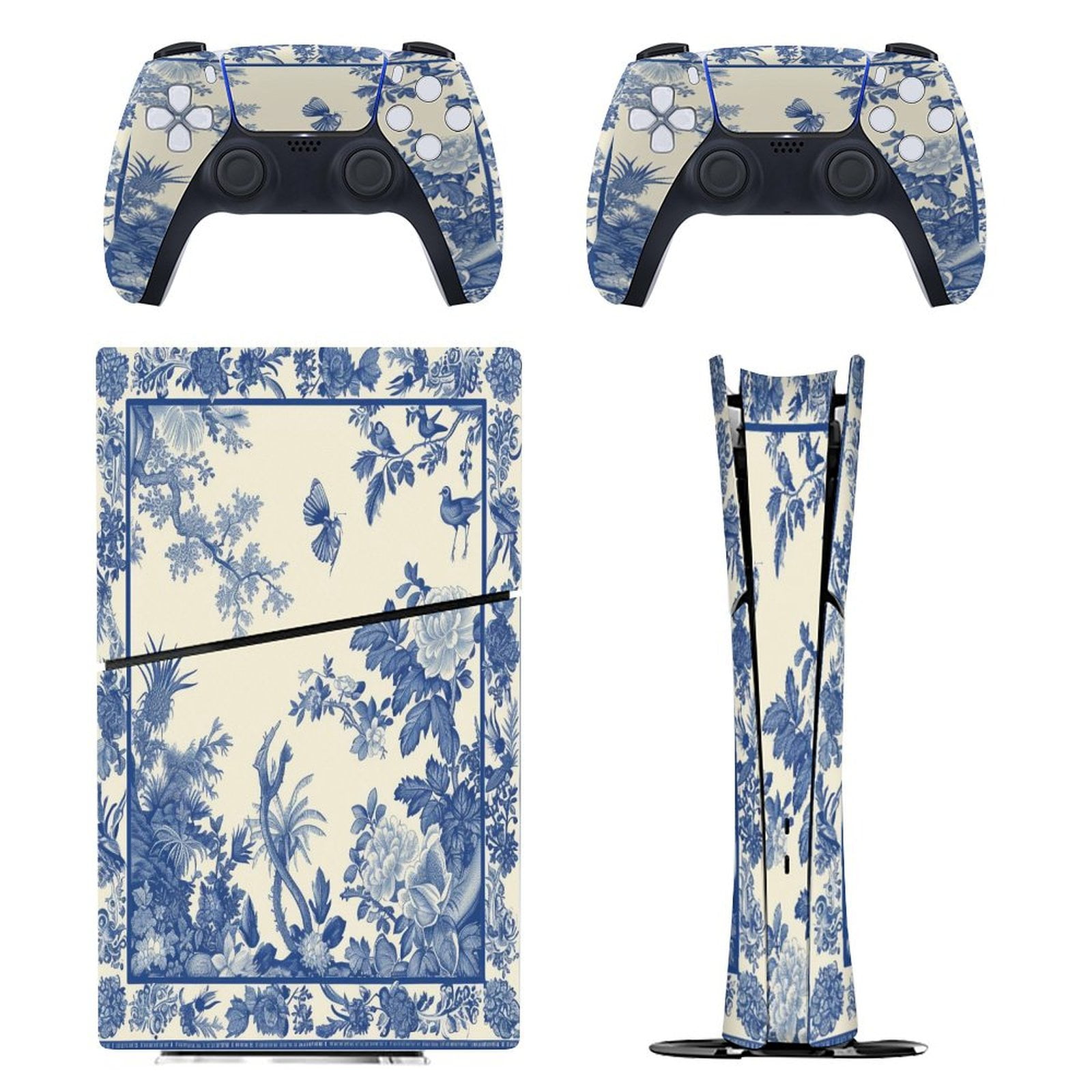 Blue Chinoiserie Toile Flowers Butterfly Bird PS5/PS5 Slim Digital Disc ...