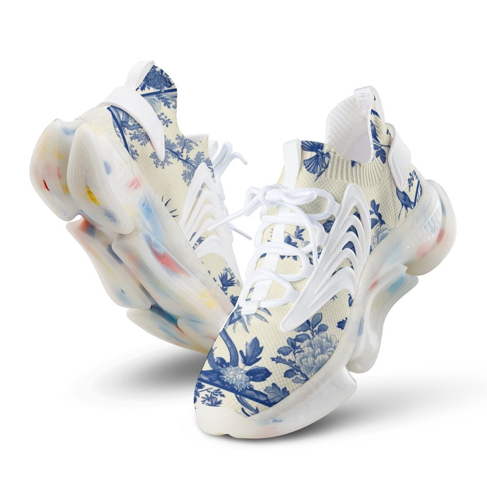 Blue Chinoiserie Toile Flowers Butterfly Bird Walking Shoes for Men ...