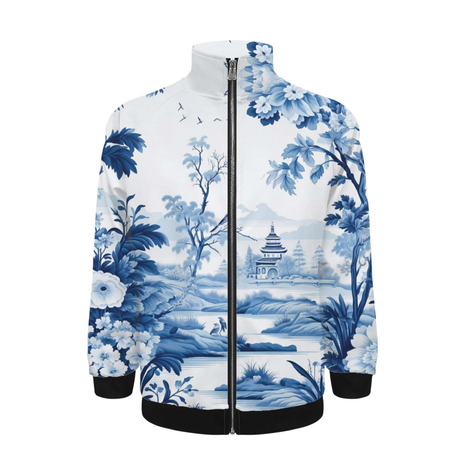 Blue Chinoiserie Toile Flowers Jacket Men's Street Cool Long Sleeves ...