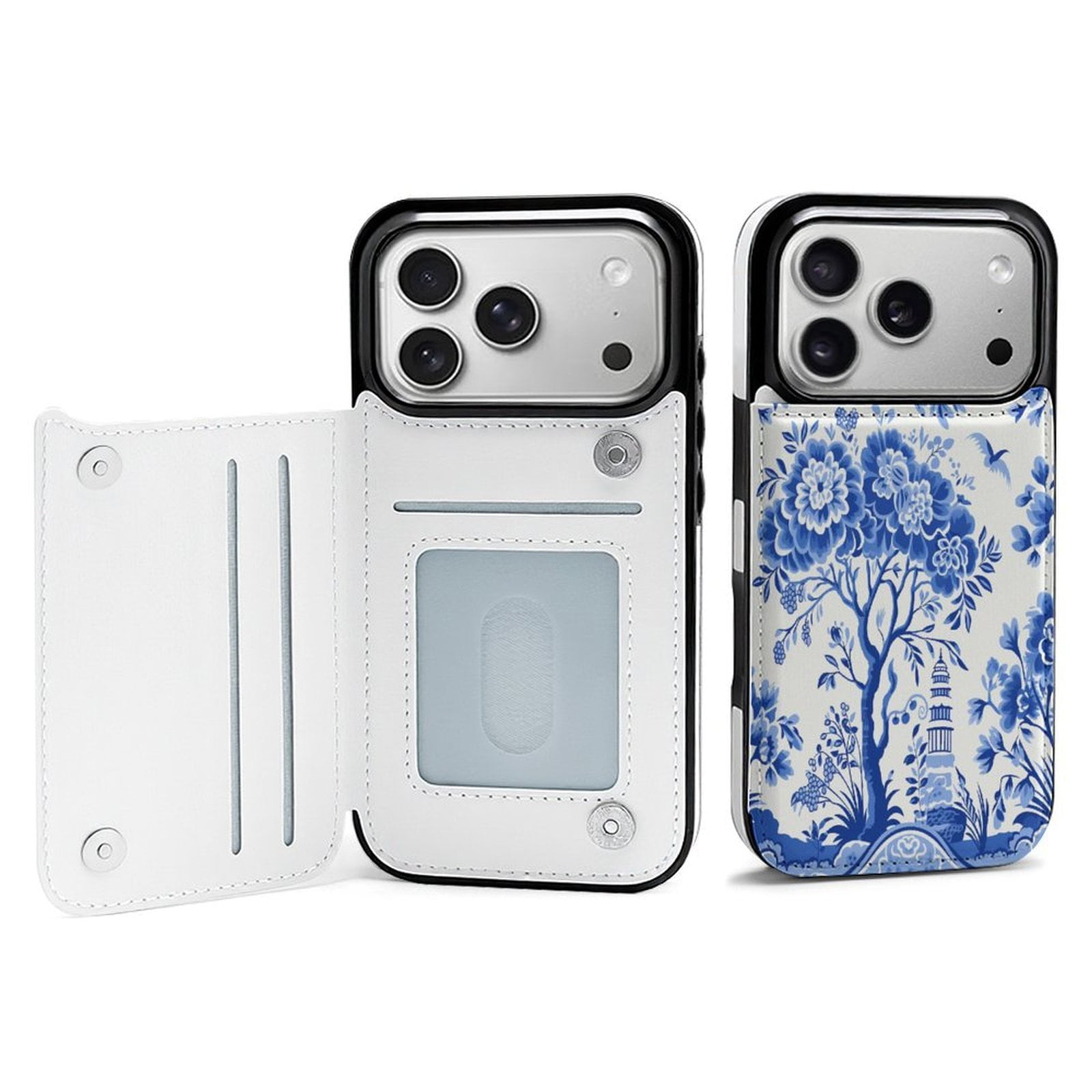 Blue Chinoiserie Toile Flowers Tree Birds Leather Wallet Case for ...