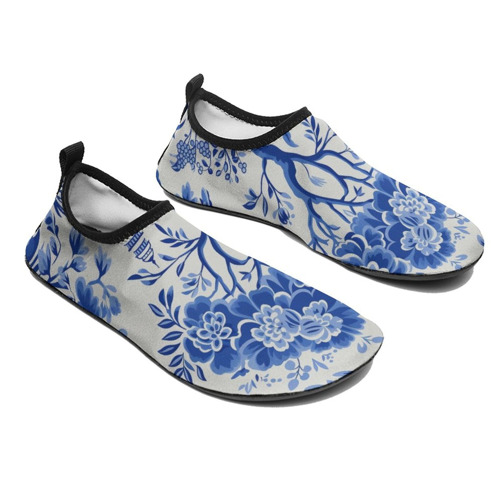 Blue Chinoiserie Toile Flowers Tree Birds Water Shoes Beach Slip-on ...