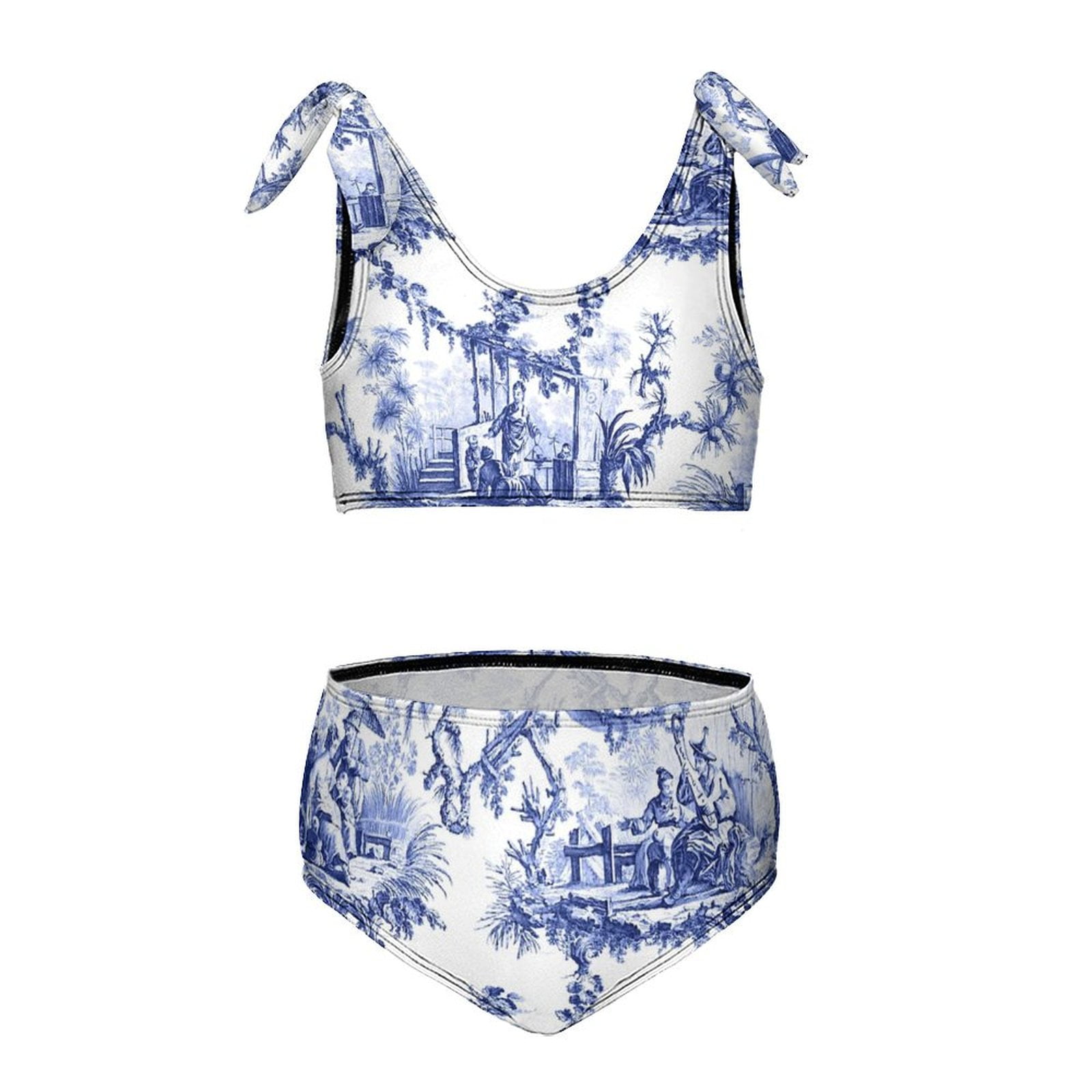 Blue Chinoiserie Toile Girl's 2 Piece Bikini Set Beach Sport Swimsuit ...
