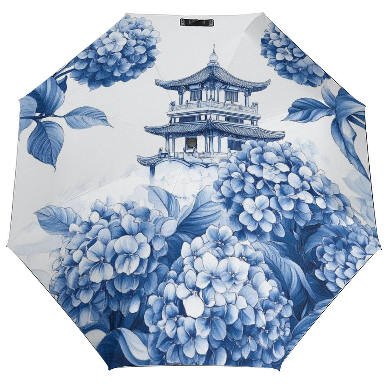 Blue Chinoiserie Toile Hydrangea Rain Umbrella Sun Protection Sun ...