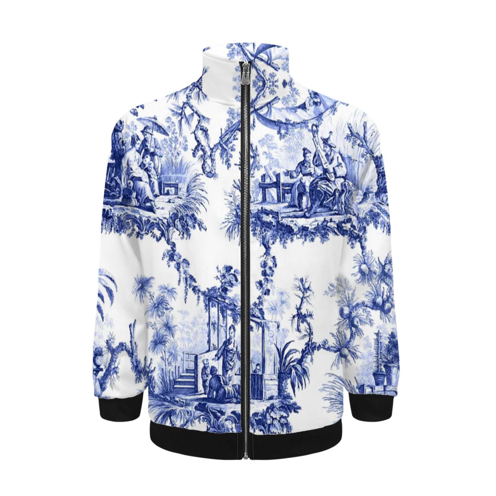 Blue Chinoiserie Toile Jacket Men's Street Cool Long Sleeves Coat ...