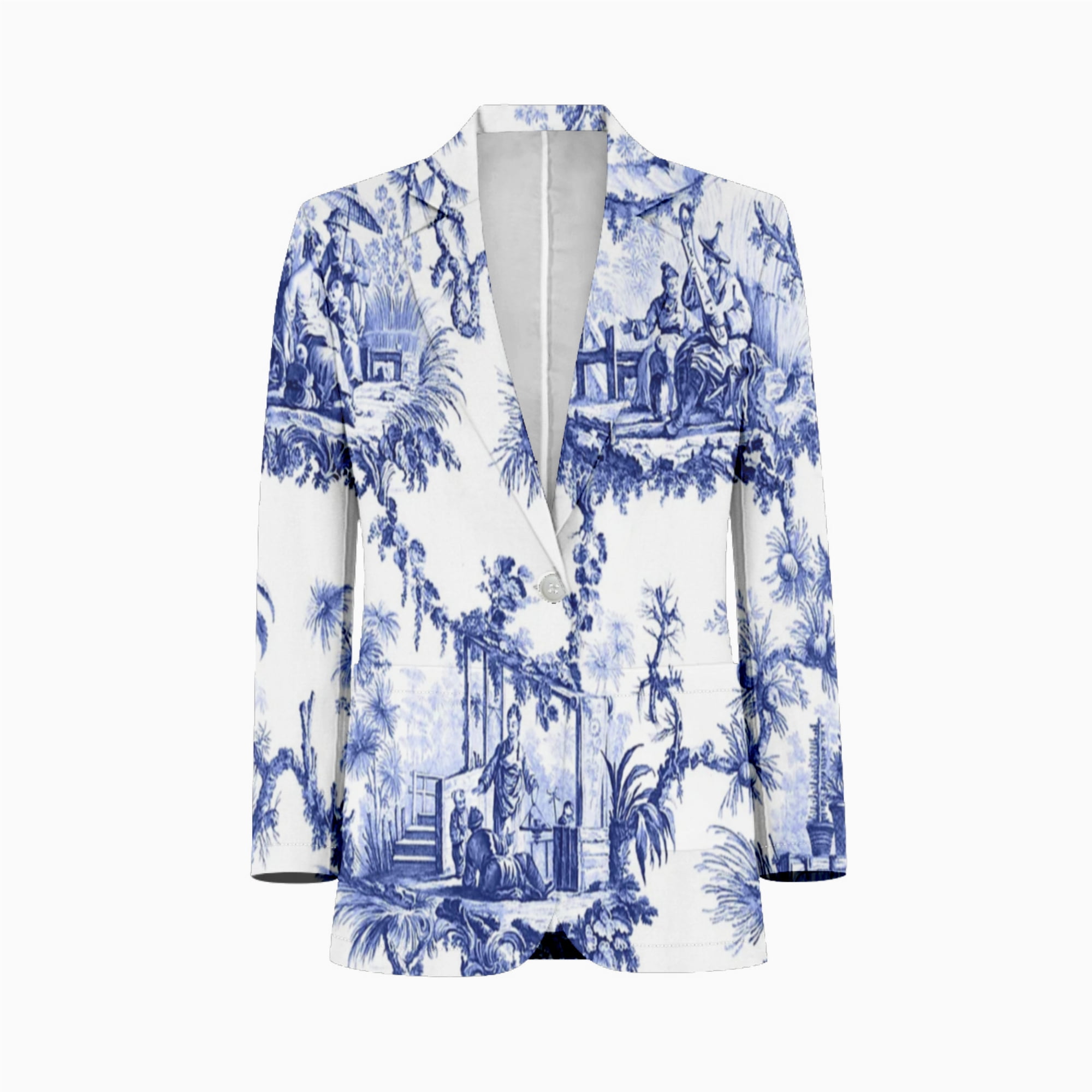 Blue Chinoiserie Toile Men Blazers Slim Clothing Summer Jacket Man ...