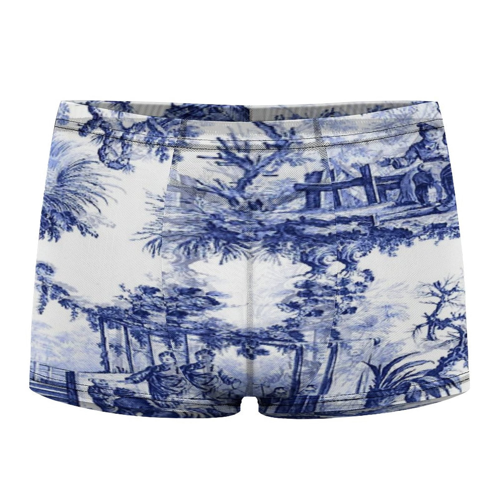 Blue Chinoiserie Toile Men's Mesh Boxer Briefs Cooling Breathable ...
