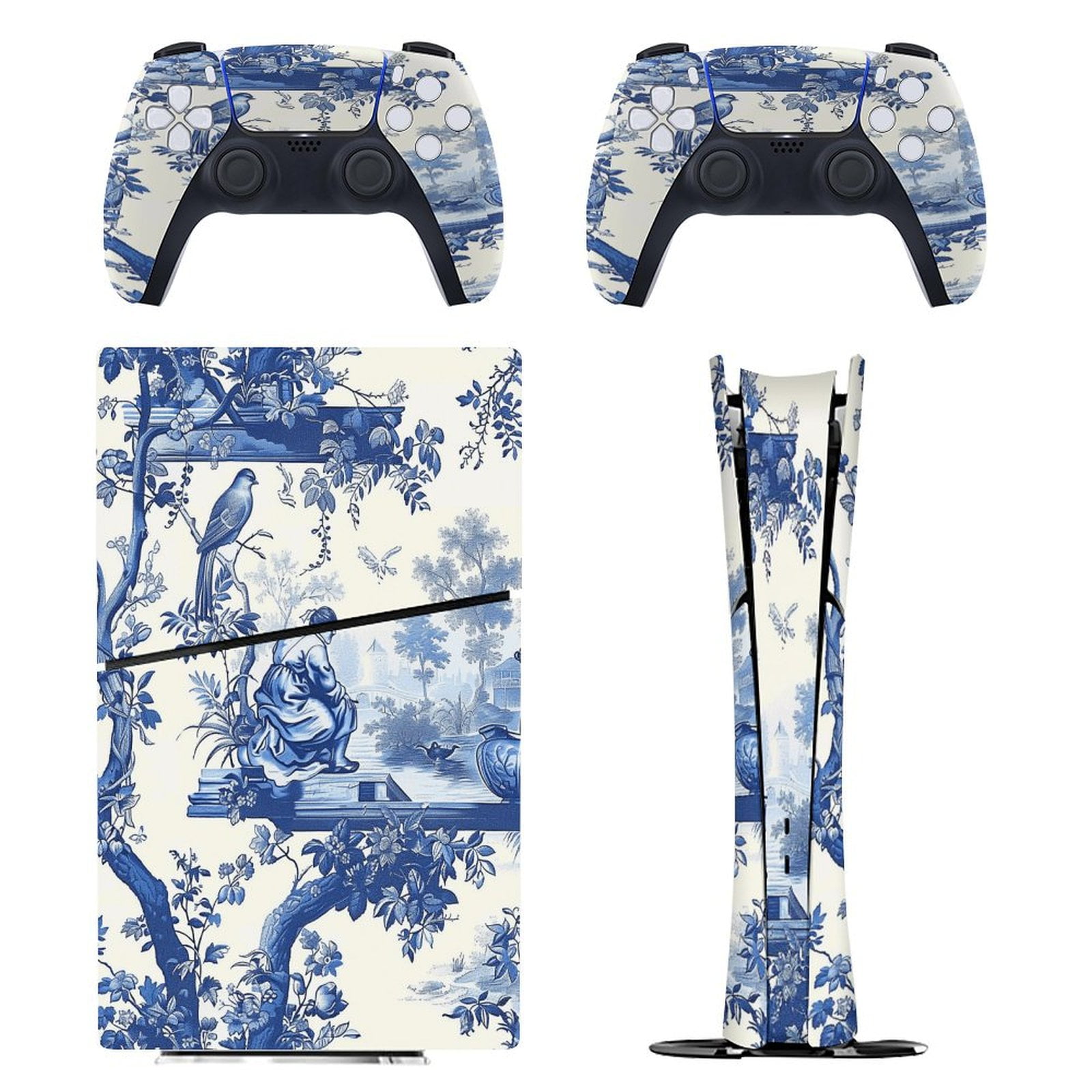 Blue Chinoiserie Toile Pattern Bird Tree PS5/PS5 Slim Digital Disc Skin ...