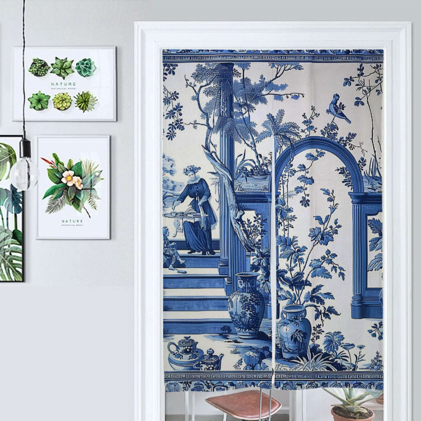 Blue Chinoiserie Toile Pattern Door Curtain Nordic Living Room ...